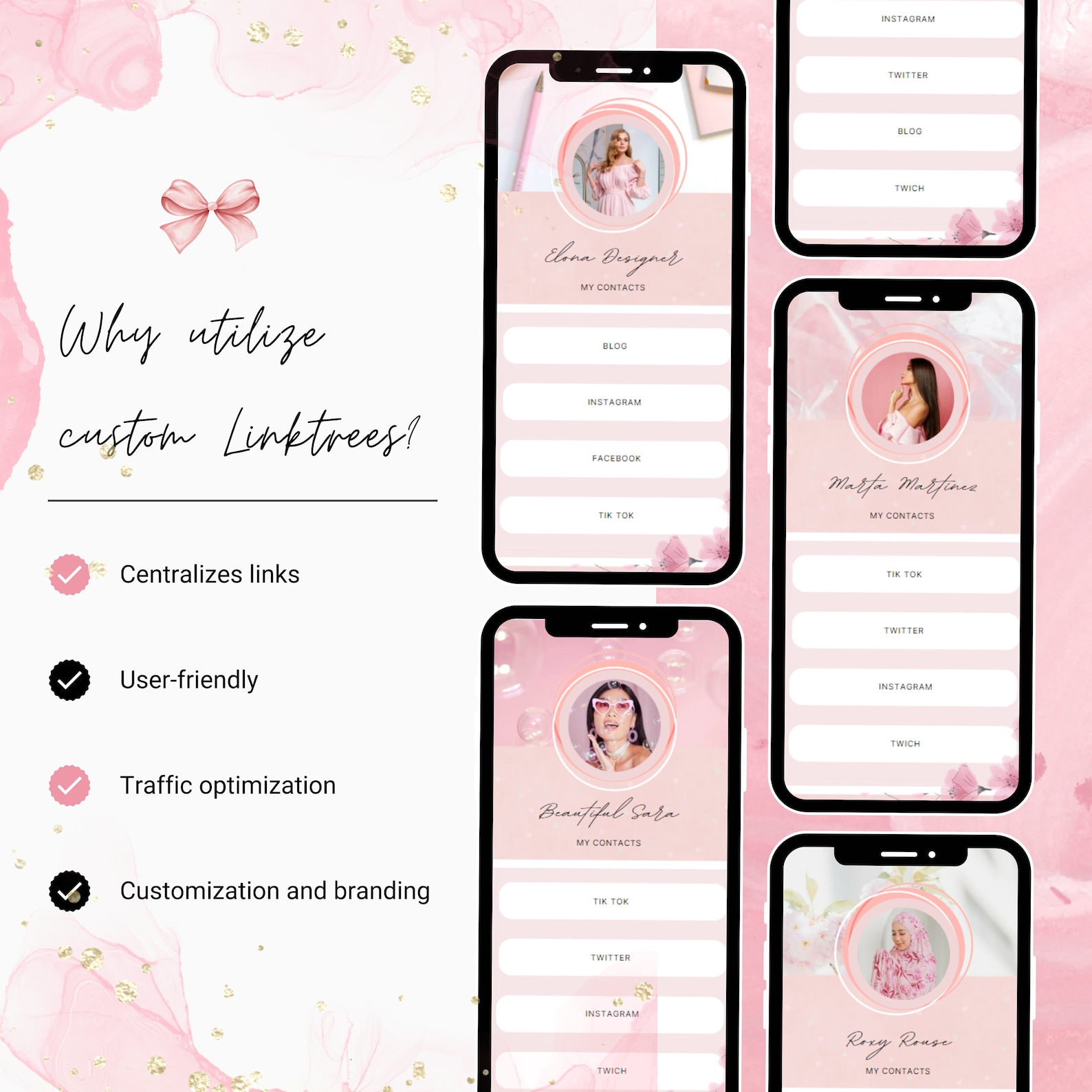 Link in Bio Linktree Canva Editable Template, Style Female - Mini ...