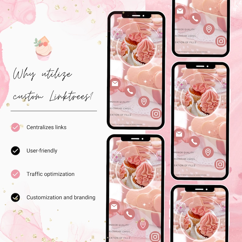 Link in Bio Template Bundle, Canva Linktree, Editable Template for Cake Shop Bakery / Instagram ...