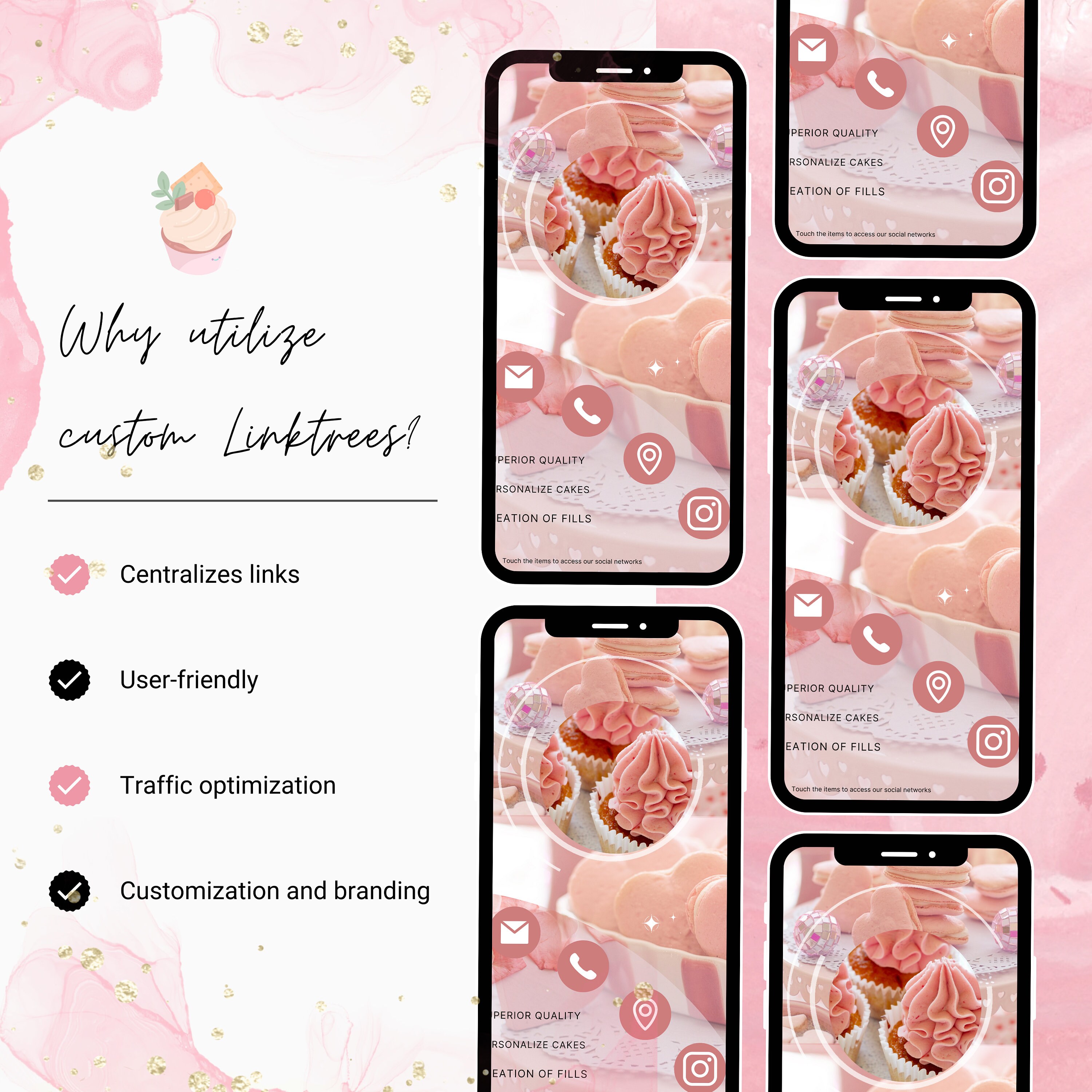 Link in Bio Template Bundle, Canva Linktree, Editable Template for Cake ...