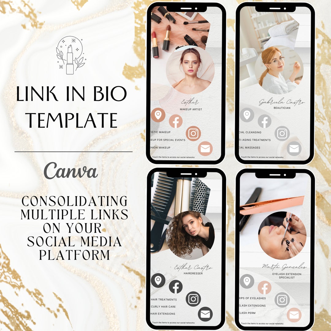 Link in Bio Instagram, Linktree Canva Editable Template for Beauty Salon / Editable Tiktok ...