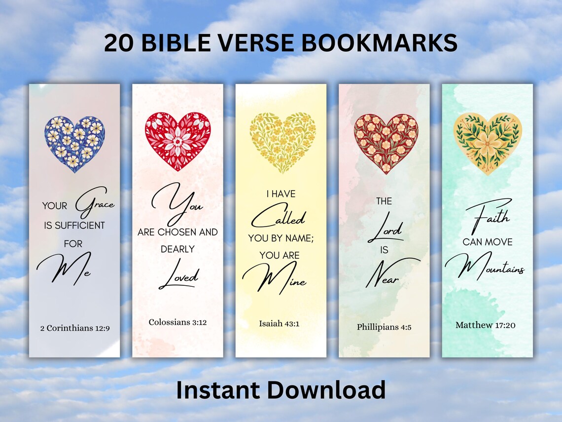 20 Bible Verses Bookmark Digital Christian Bookmarks Printable ...