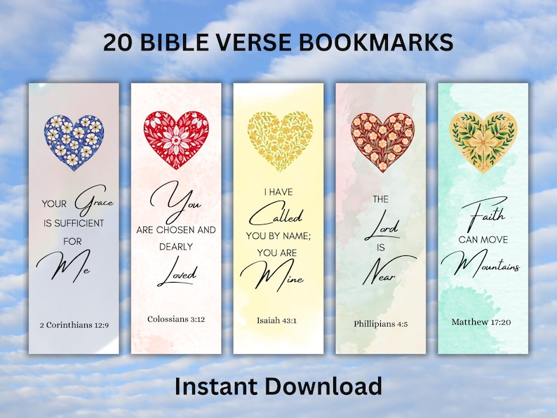 20 Bible Verses Bookmark Digital Christian Bookmarks Printable ...