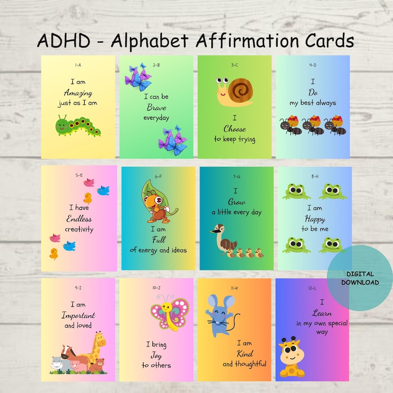 Digital Alphabet Affirmation Cards for Kids With ADHD Fun Positive and ...