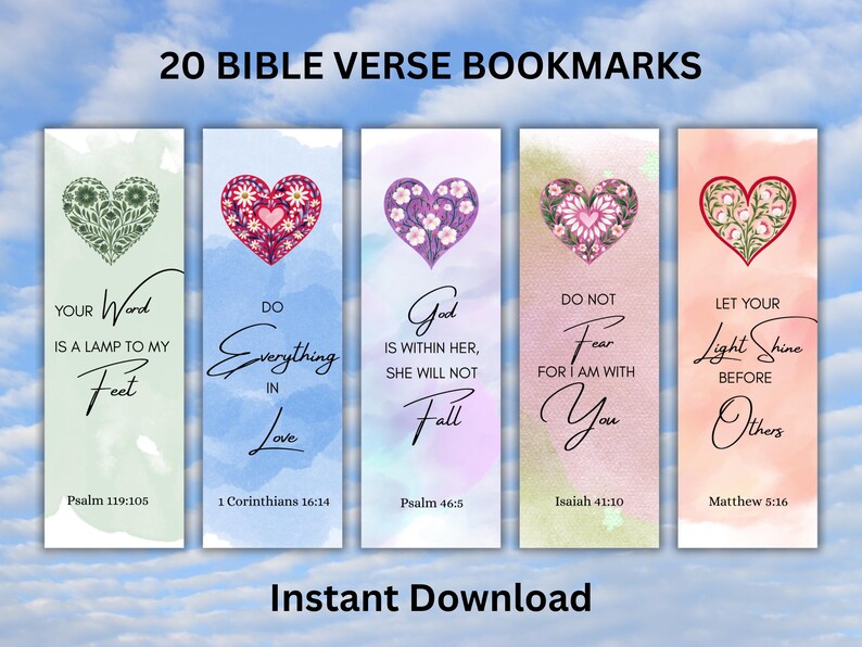 20 Bible Verses Bookmark Digital Christian Bookmarks Printable ...