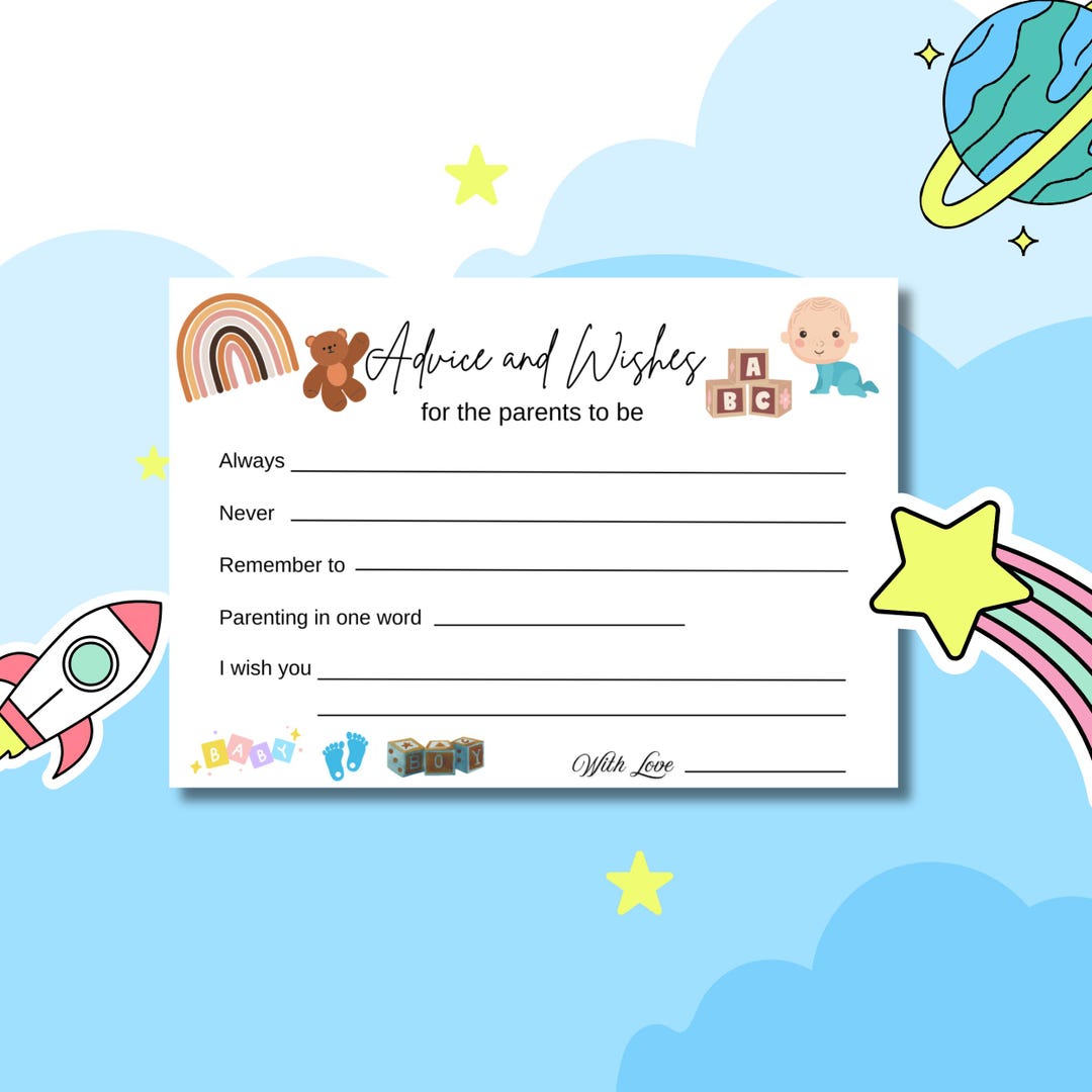 Advice for New Parents, Baby Boy Advice Cards, Floral Baby Shower, Baby ...