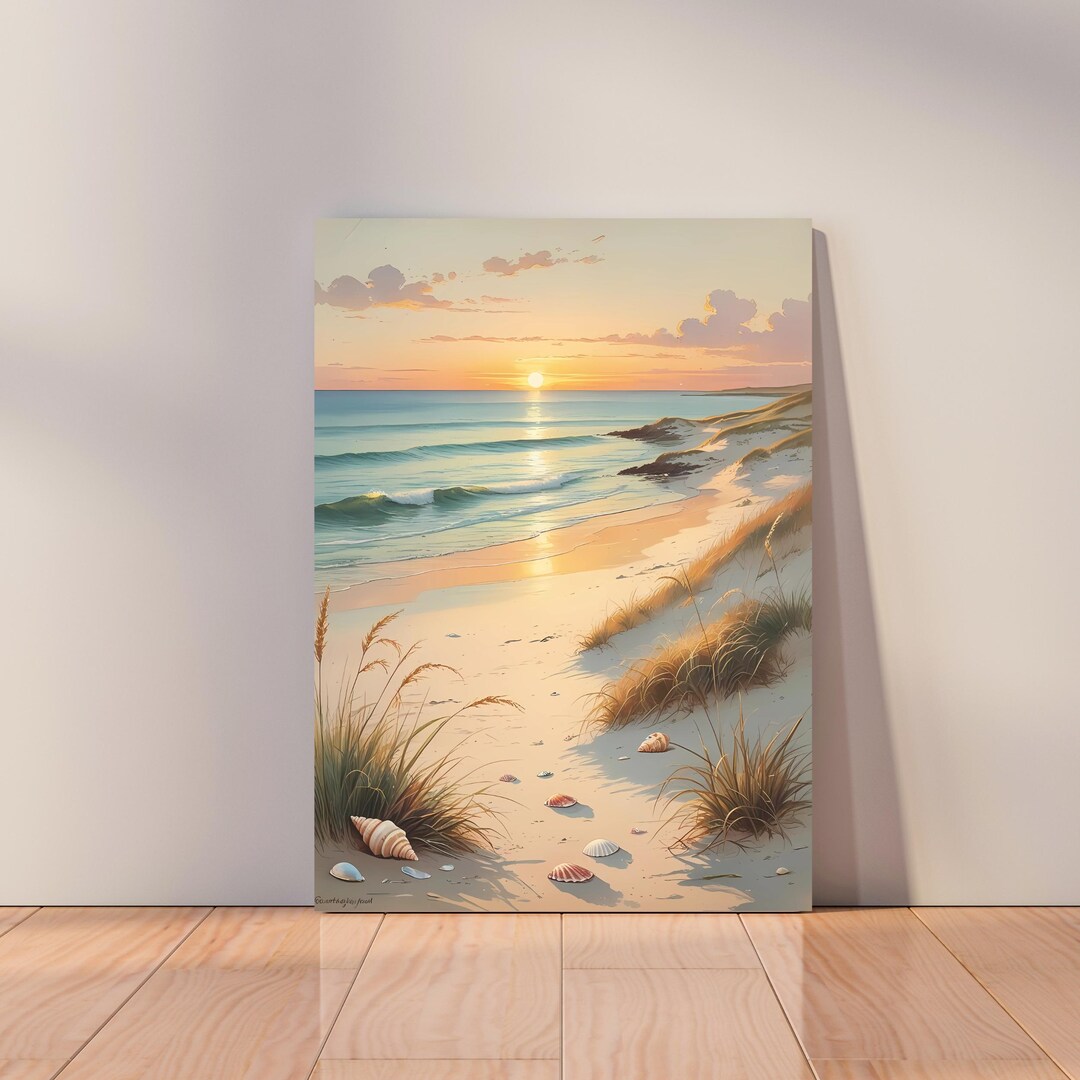 Beach Sunset Print: Coastal Seashells, Ocean Dunes (digital Download ...