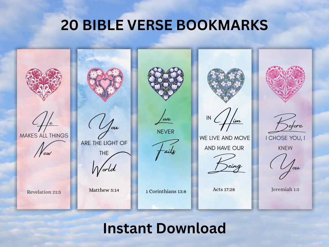 20 Bible Verses Bookmark Digital Christian Bookmarks Printable ...
