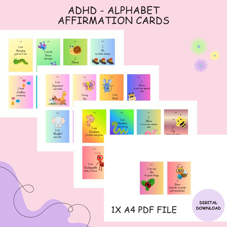 Digital Alphabet Affirmation Cards for Kids With ADHD Fun Positive and ...