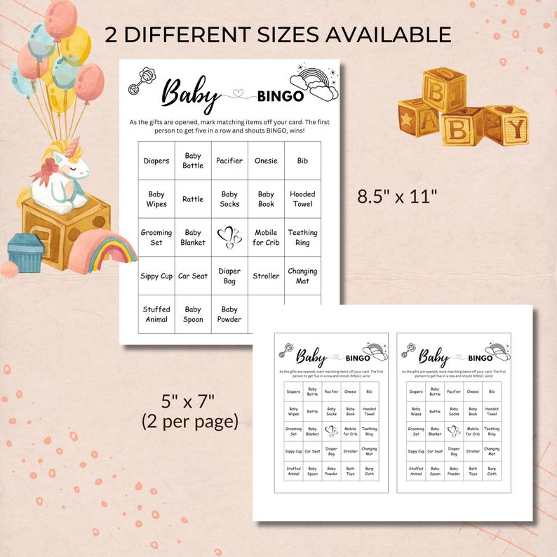 Baby Shower Bingo Cards (NOT EDITABLE), Baby Shower Printable ...