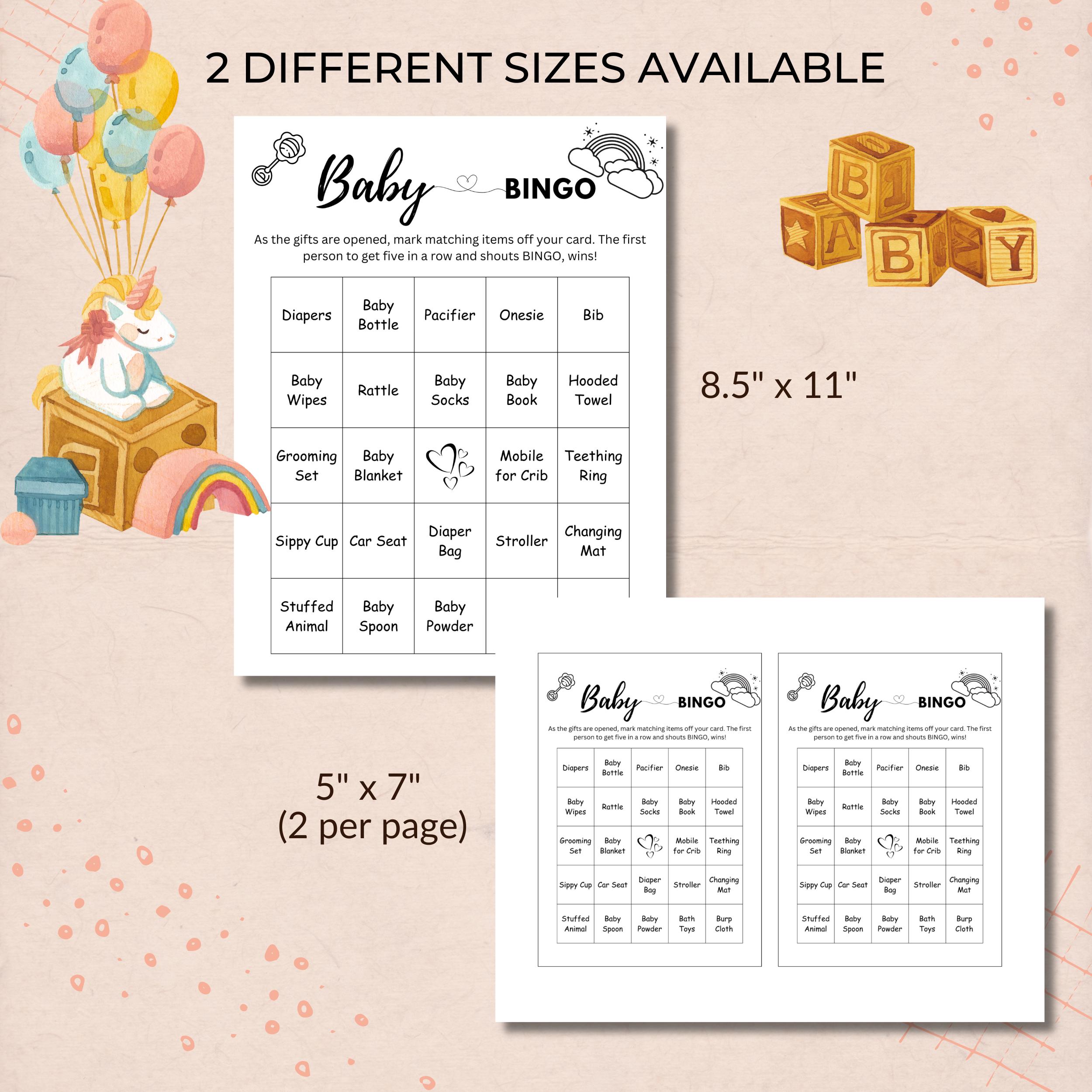 Baby Shower Bingo Cards (NOT EDITABLE), Baby Shower Printable ...