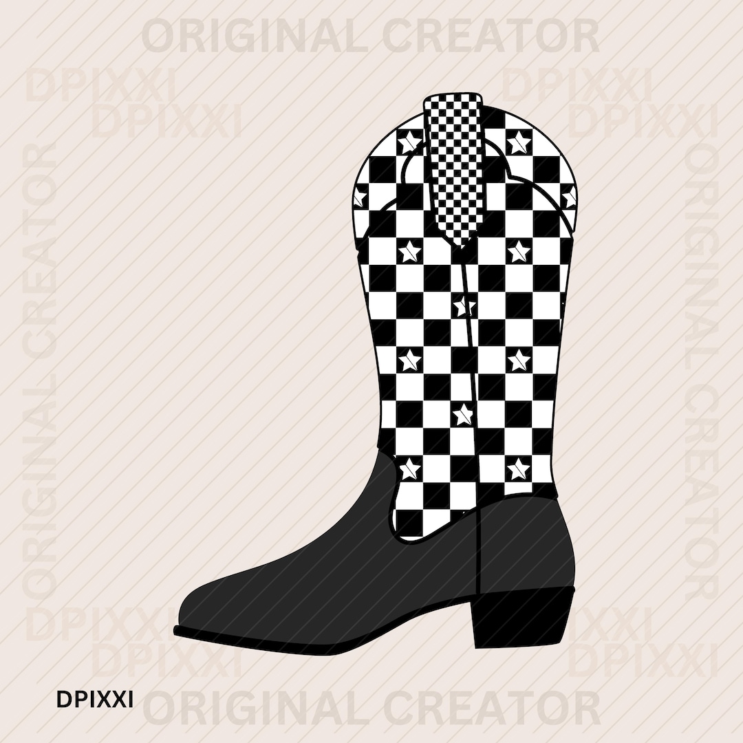Checker Black White Boot PNG * Clipart Digital Download | Western ...
