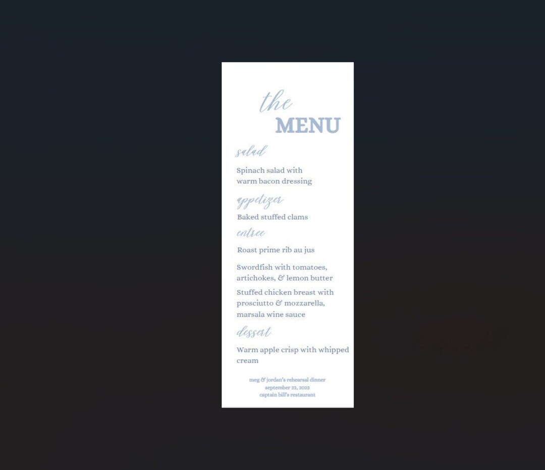 Custom Menu - Etsy