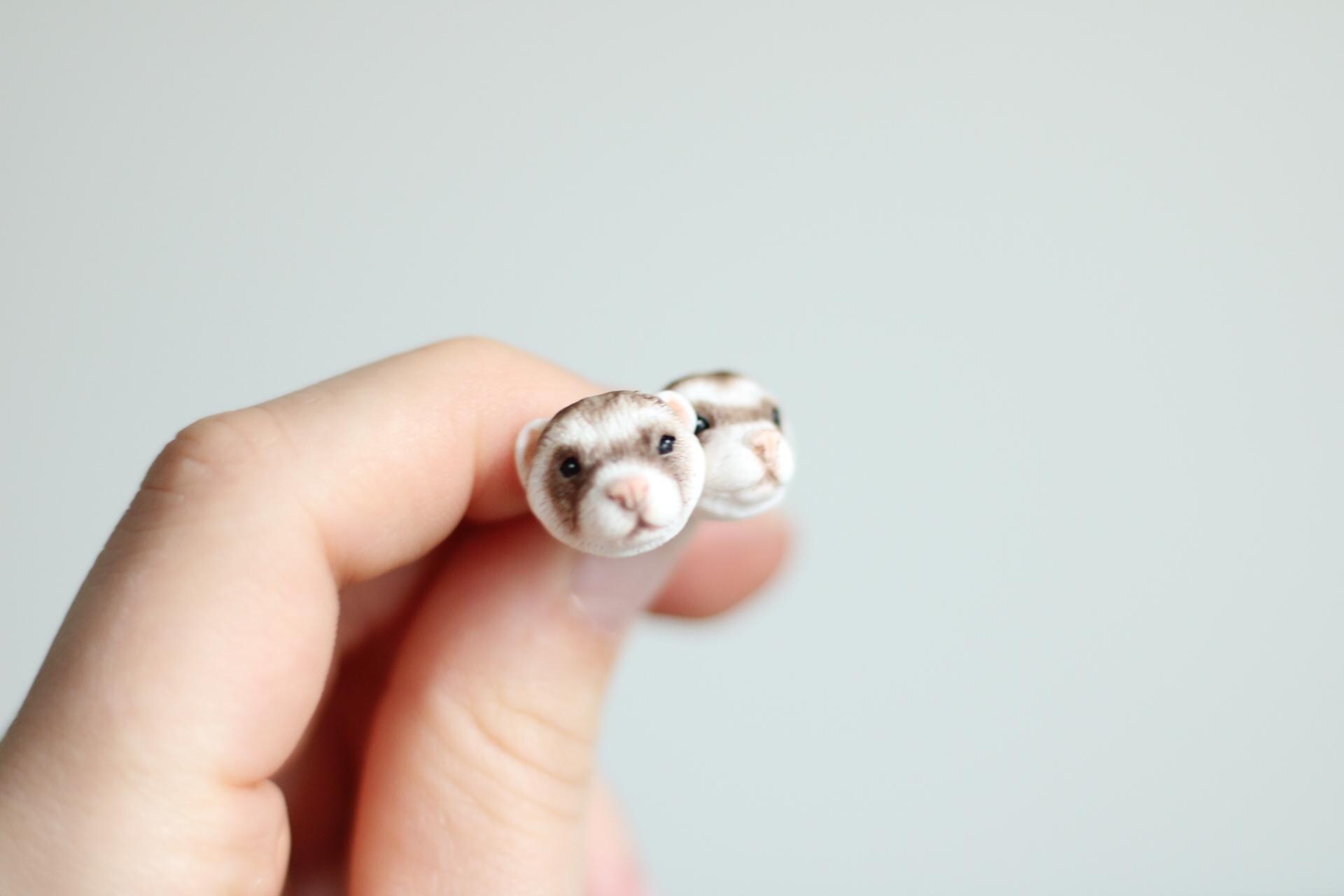Ferret Handcrafted Polymer Clay Stud Earrings, Fimo Ferret Forest Wild ...