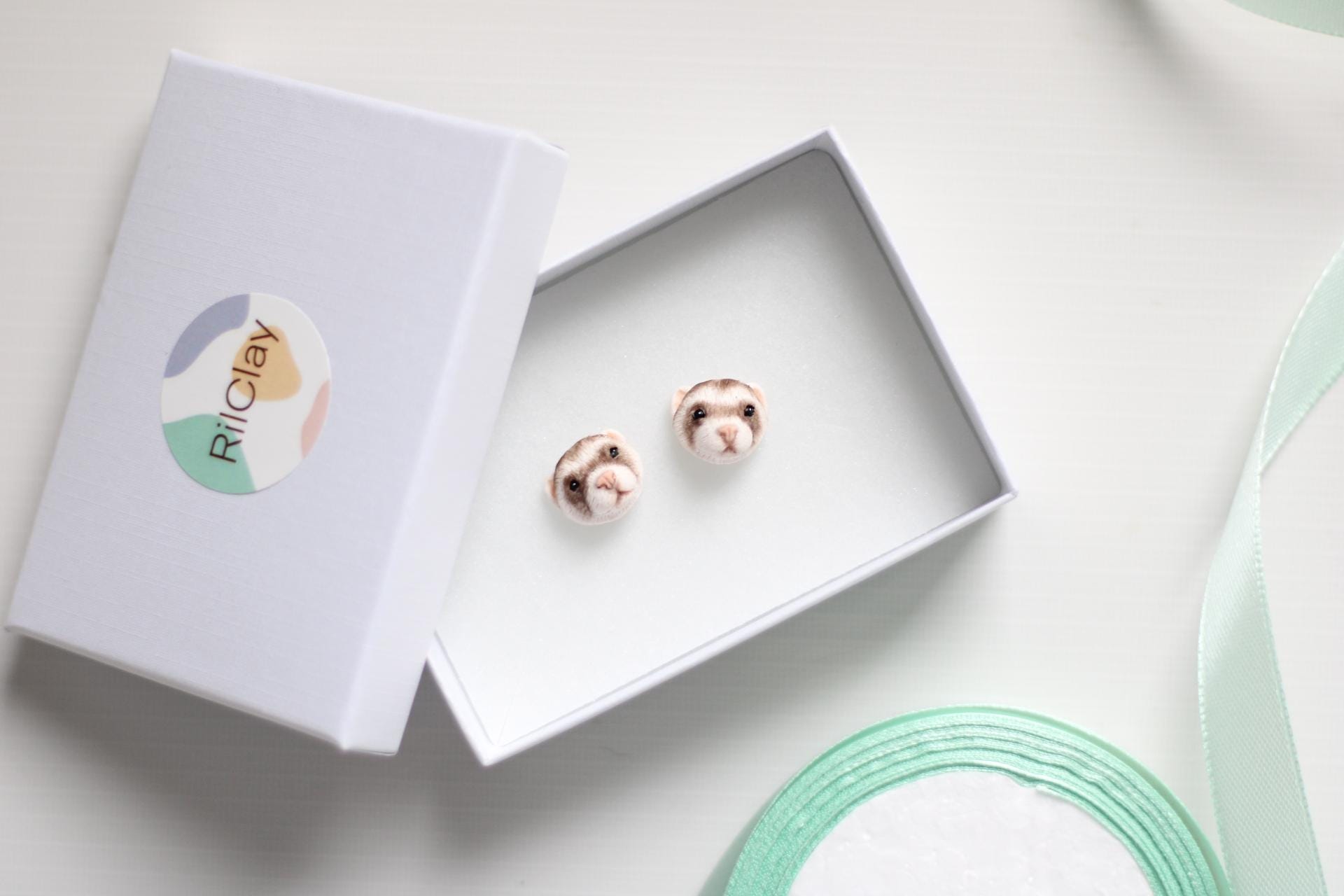 Ferret Handcrafted Polymer Clay Stud Earrings, Fimo Ferret Forest Wild ...