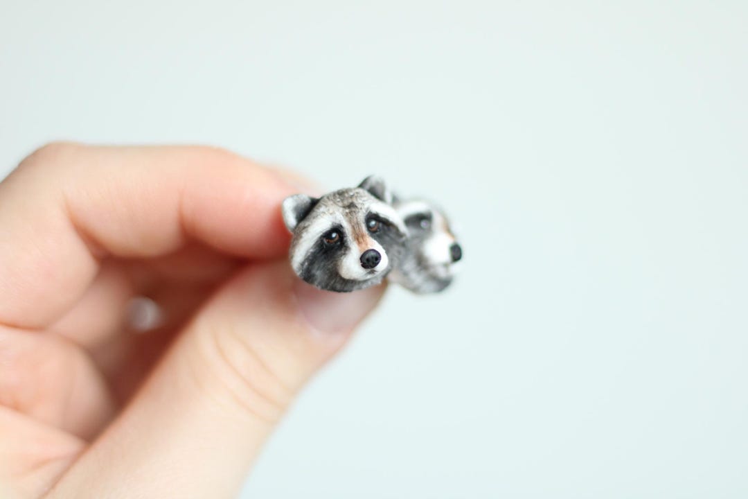 Raccoon Handcrafted Polymer Clay Stud Earrings, Fimo Raccoon Forest ...