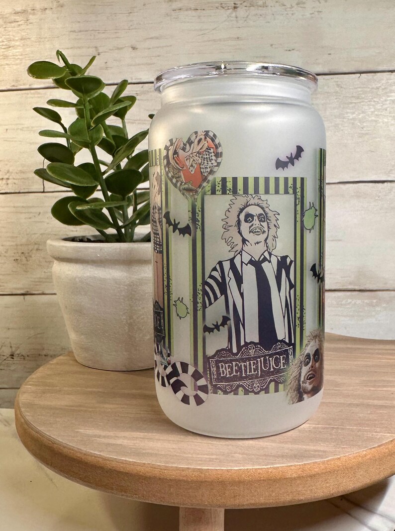 Beetlejuice 16 Oz Sublimated Glass Can Libby Glass Iced Coffee Coffee ...