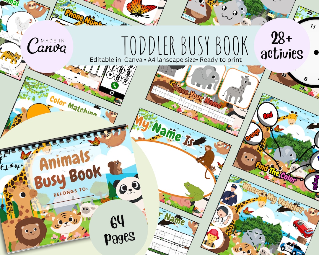 Animal-themed Busy Book Kids Learning Printable Editable Busy Books for ...