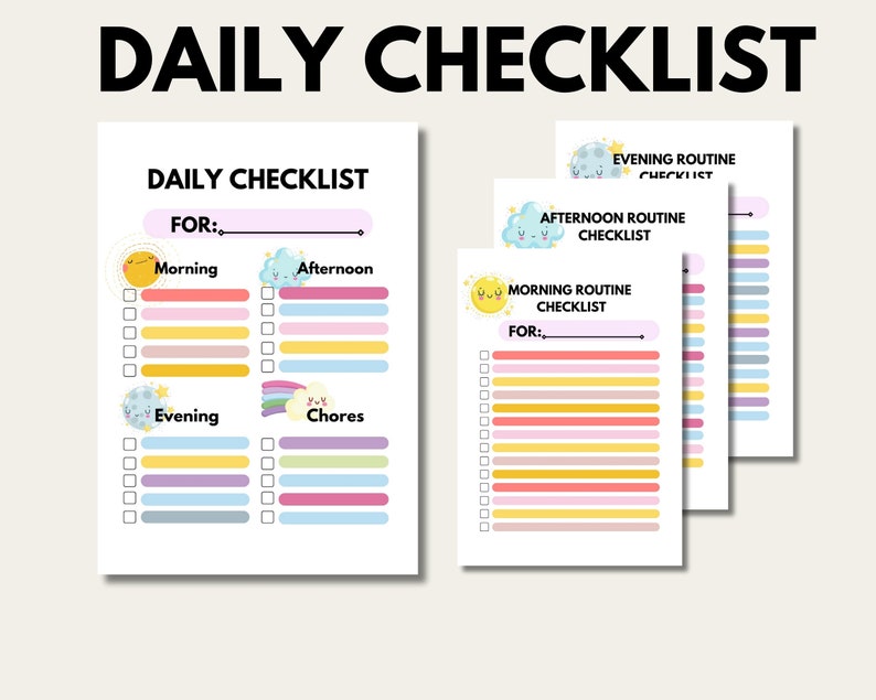 Printable Kids Daily Checklist Kids Daily Checklist Bedtime Routine ...