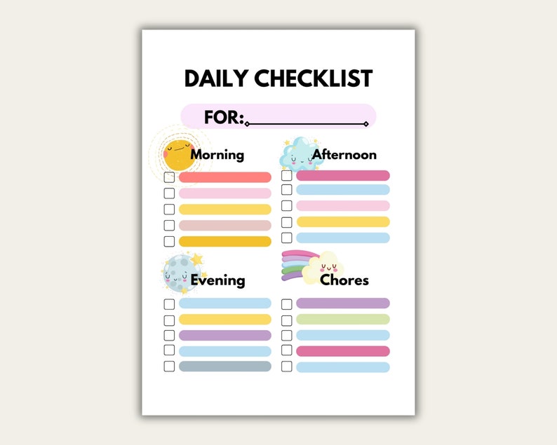 Printable Kids Daily Checklist Kids Daily Checklist Bedtime Routine ...