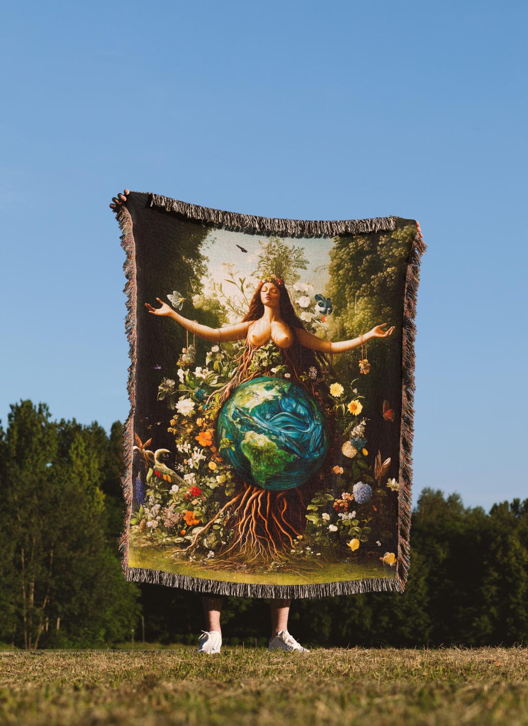 Gaia Goddess | Nude Goddess Woven Blanket Tapestry, Bohemian Throw for ...