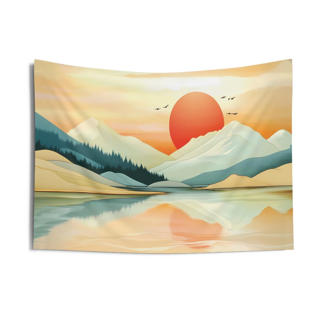 Sunset Mountain Tapestry, Scenic Landscape Boho Wall Hanging, Nature ...