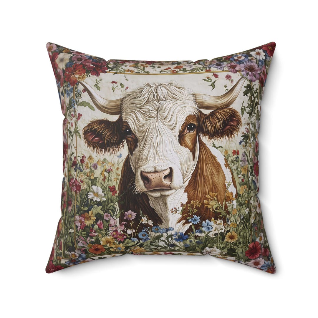 Highland Cow Pillow Rustic Farmhouse Square - Country Cow Pillow Sham ...