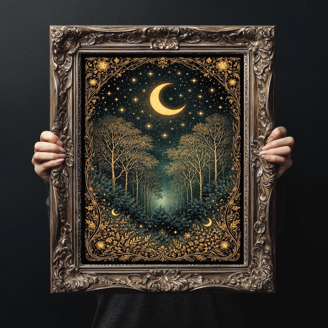 Crescent Moon Wall Art Forest Poster | Matte Vertical Poster, Celestial ...