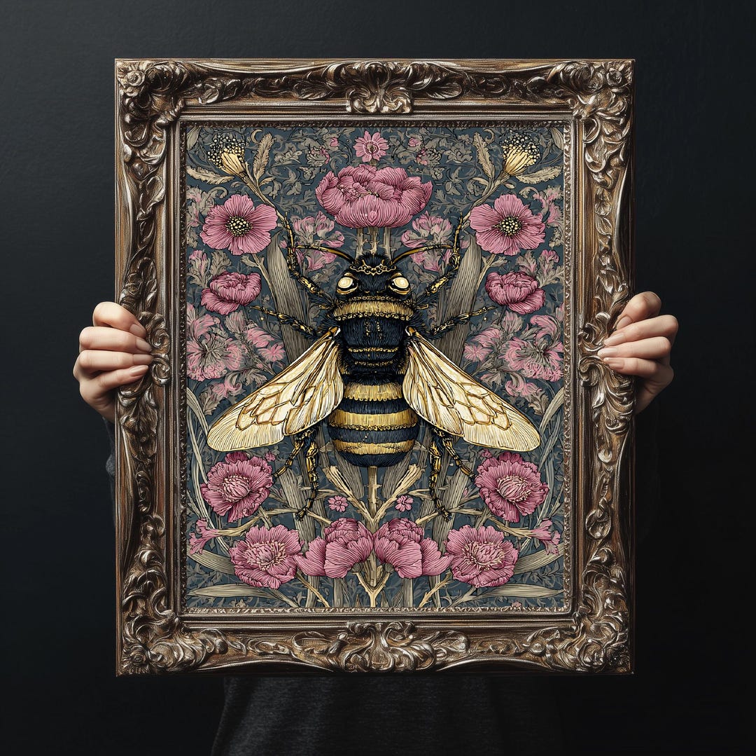 Vintage Bee Poster Print, Botanical Insect Wall Art - Etsy