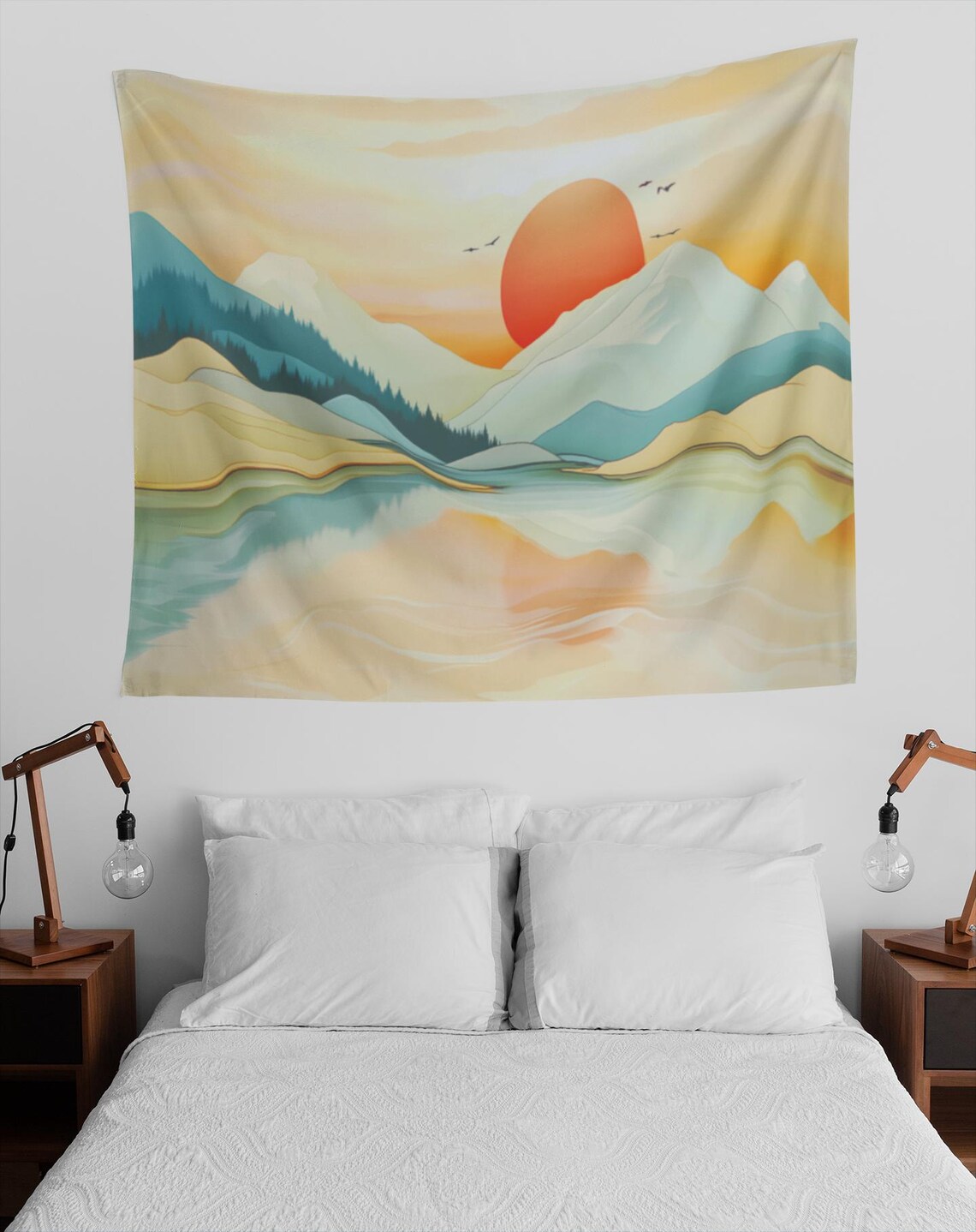 Sunset Mountain Tapestry, Scenic Landscape Boho Wall Hanging, Nature ...