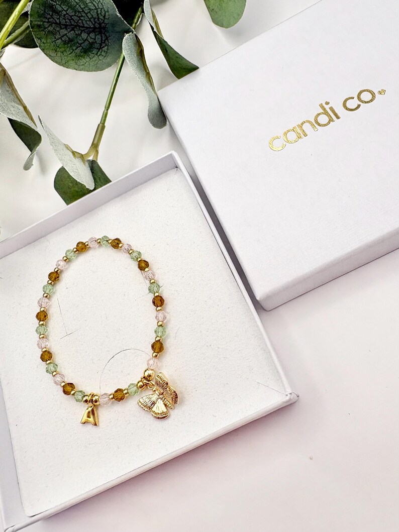 Personalised Butterfly Bracelet: Gold Initial Charm, Kids Whimsical ...