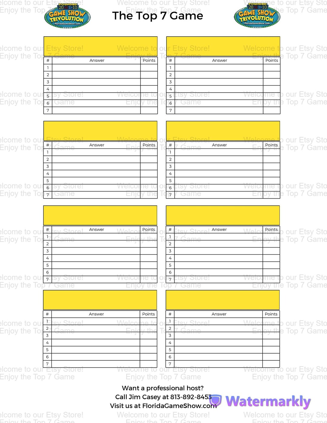 The Top 7 Game - Family Feud Style Answer Card- - Etsy