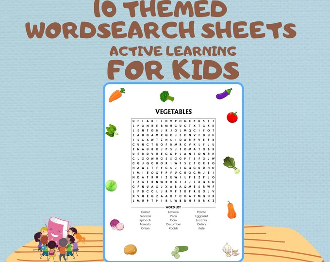 10 Printable Fun Themed Word Search Puzzles for Kids - Digital Download ...