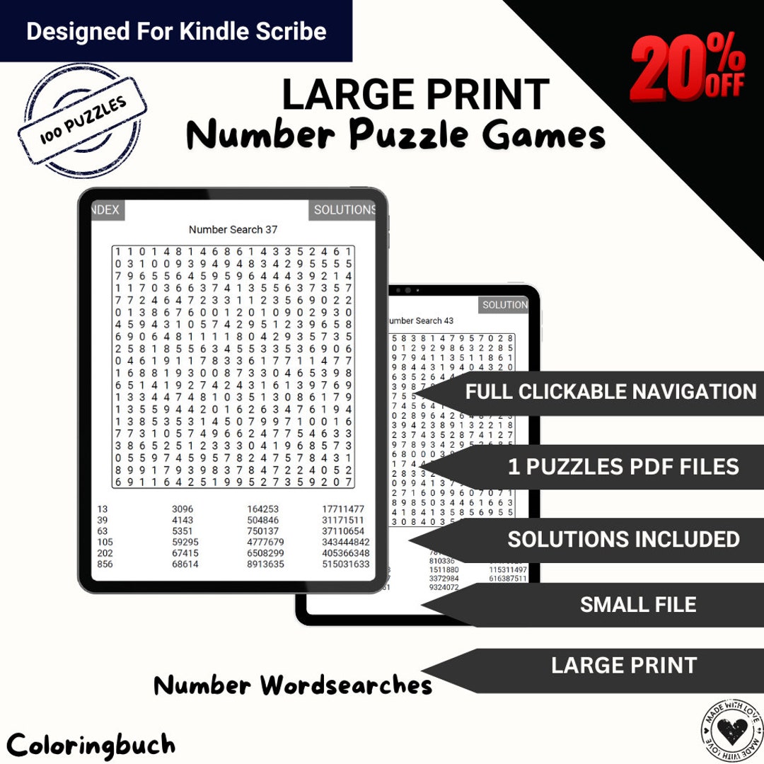 Kindle Scribe Number Wordsearch Puzzle Book | Fun and Challenging Brain ...