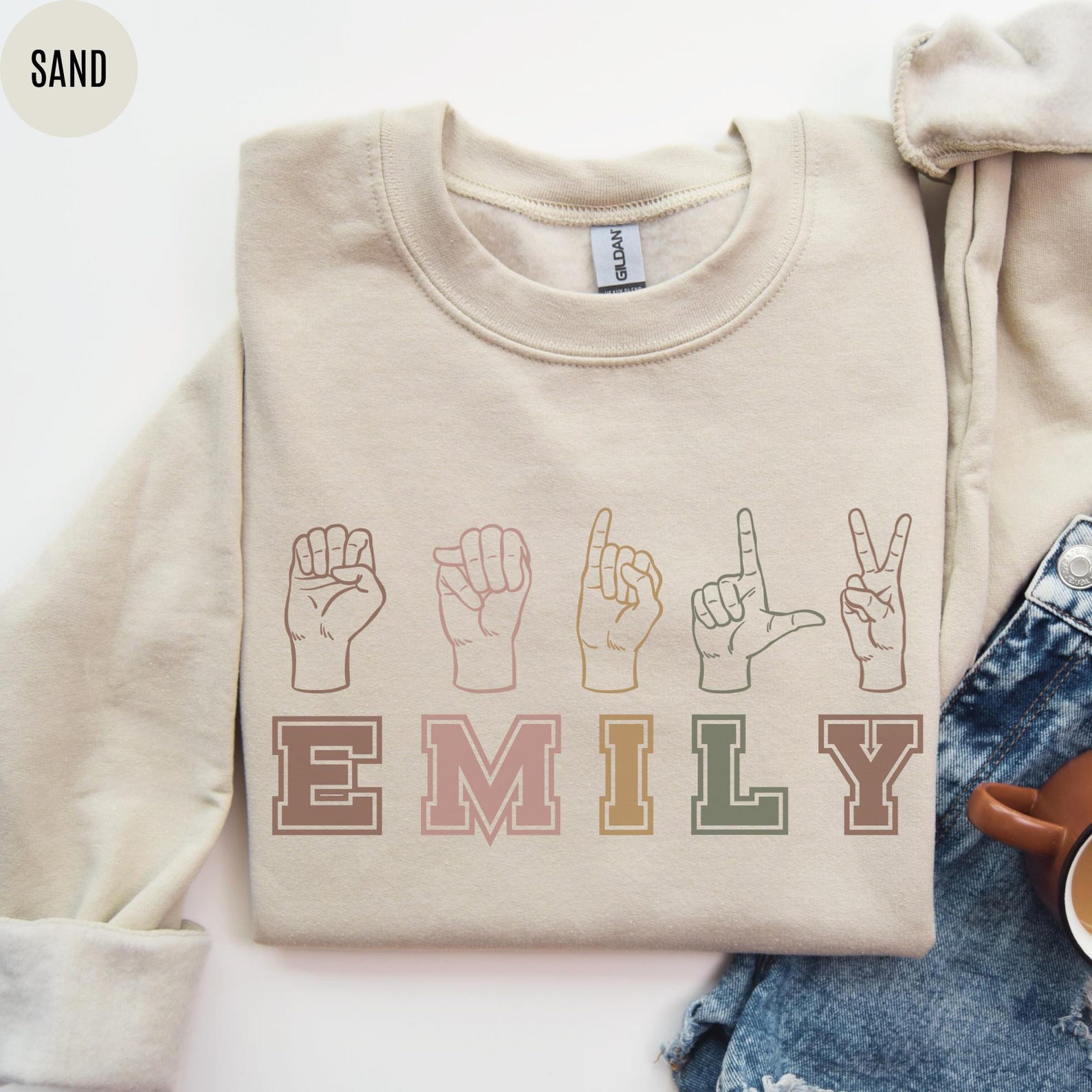 Personalized Sign Language Shirt, Custom Name Hand Sign Sweatshirt for ...