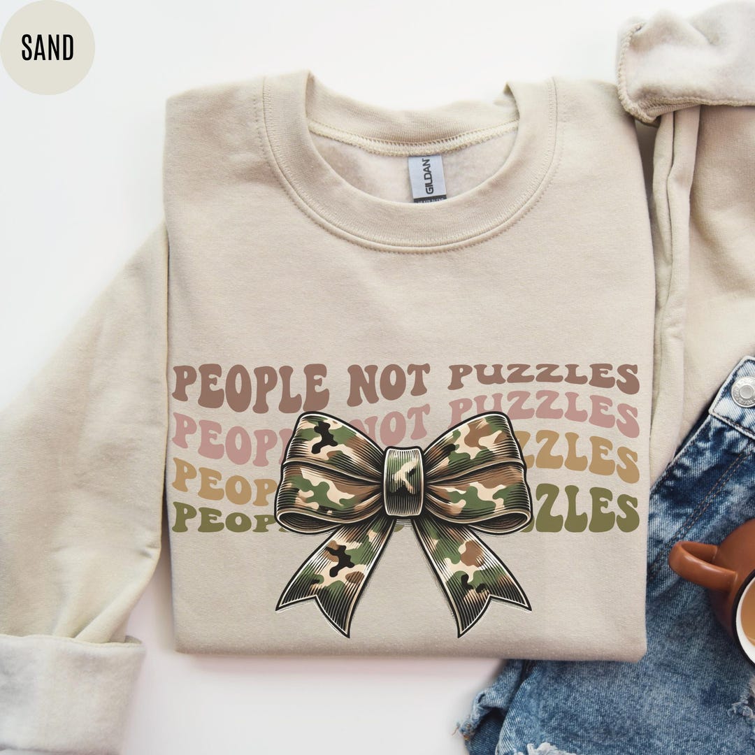 People Not Puzzles Autism Sweatshirt for Autism Mom, Coquette Bow ...