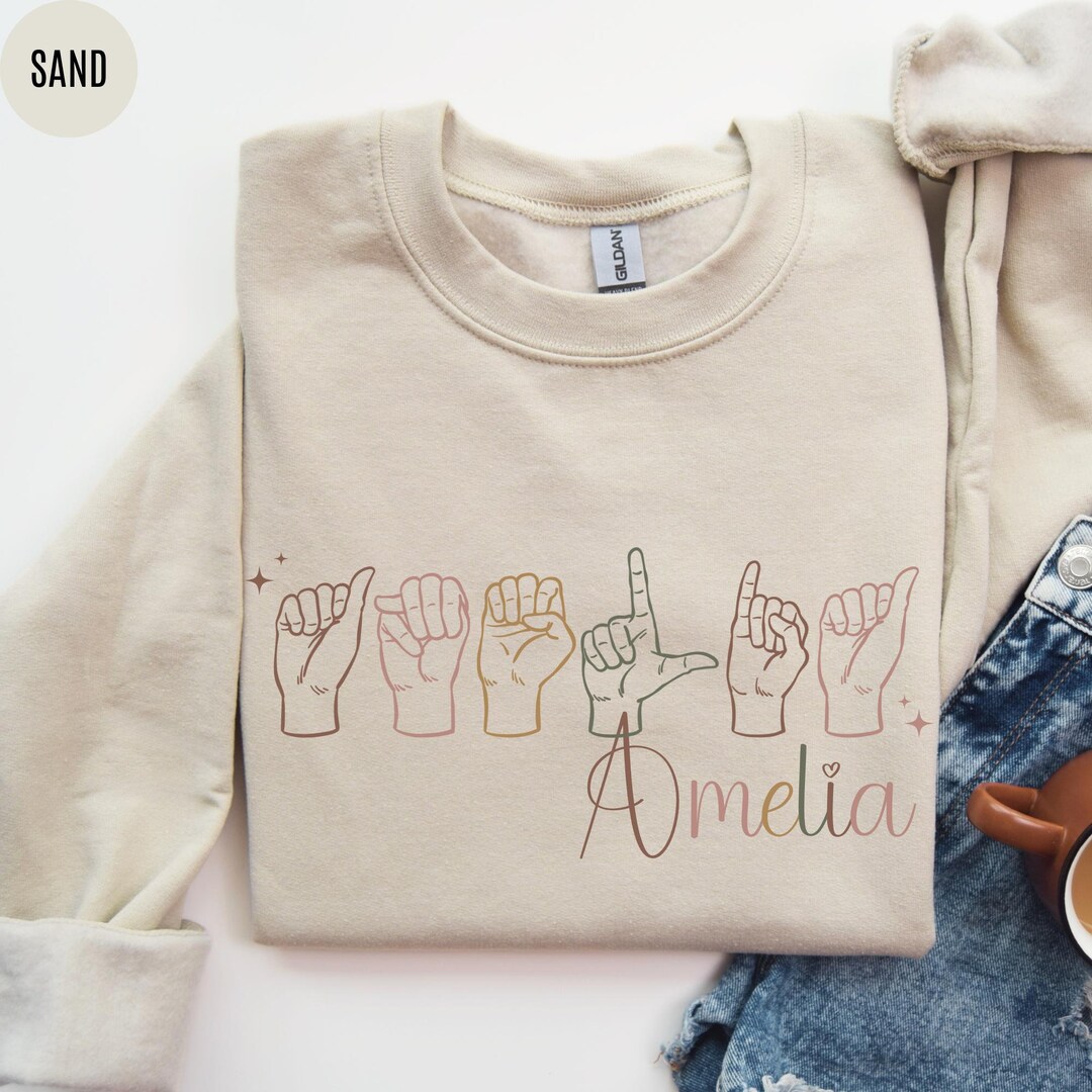 Personalized Sign Language Shirt, Custom Name Hand Sign Sweatshirt for ...