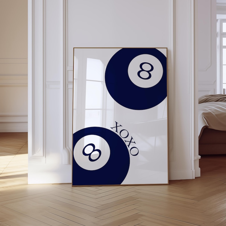 Navy Wall Art Navy Prints Set Retro 8 Ball Poster Navy Blue Cheetah ...