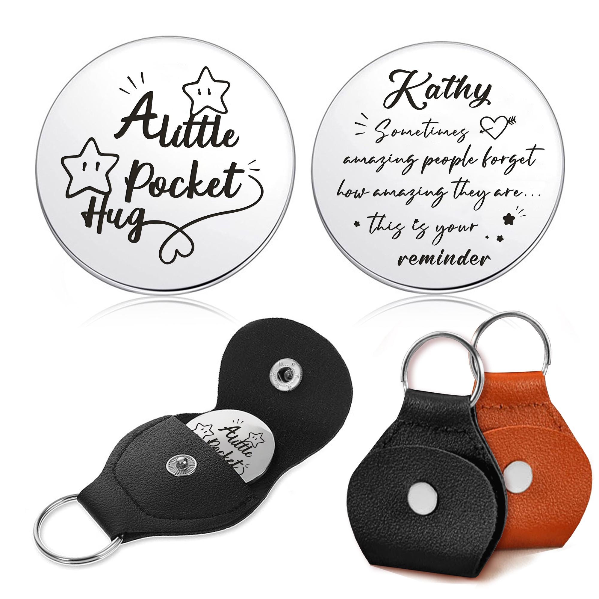 Personalized Pocket Hug Token: Engraved Stainless Steel With Leather ...