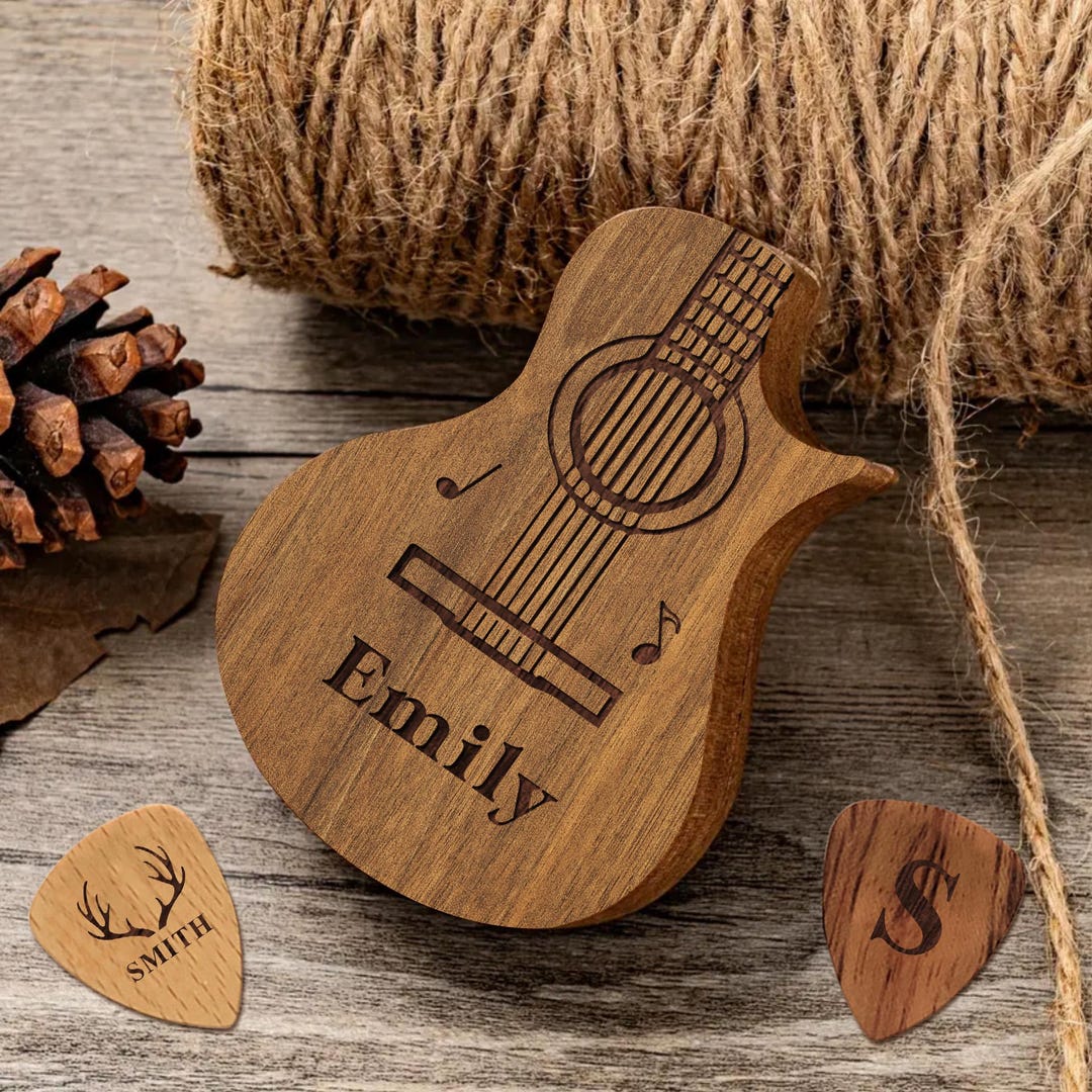 Personalized Guitar Pick Holder Engraved Wooden Guitar Picks Holder ...