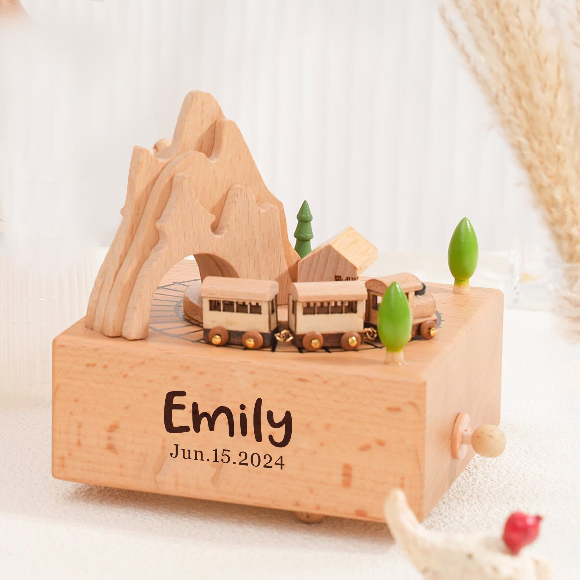 Personalized Wooden Train Music Box: Engraved Christmas Birthday Gift ...