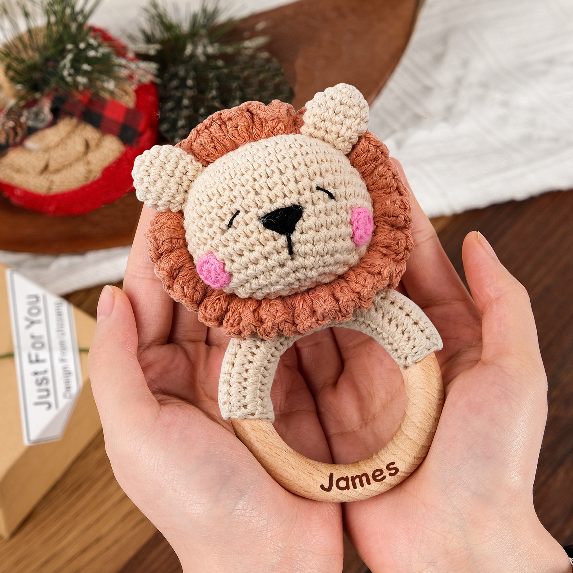 Personalized Crochet Baby Rattle Toys Gifts Custom Soft Wooden Hand ...