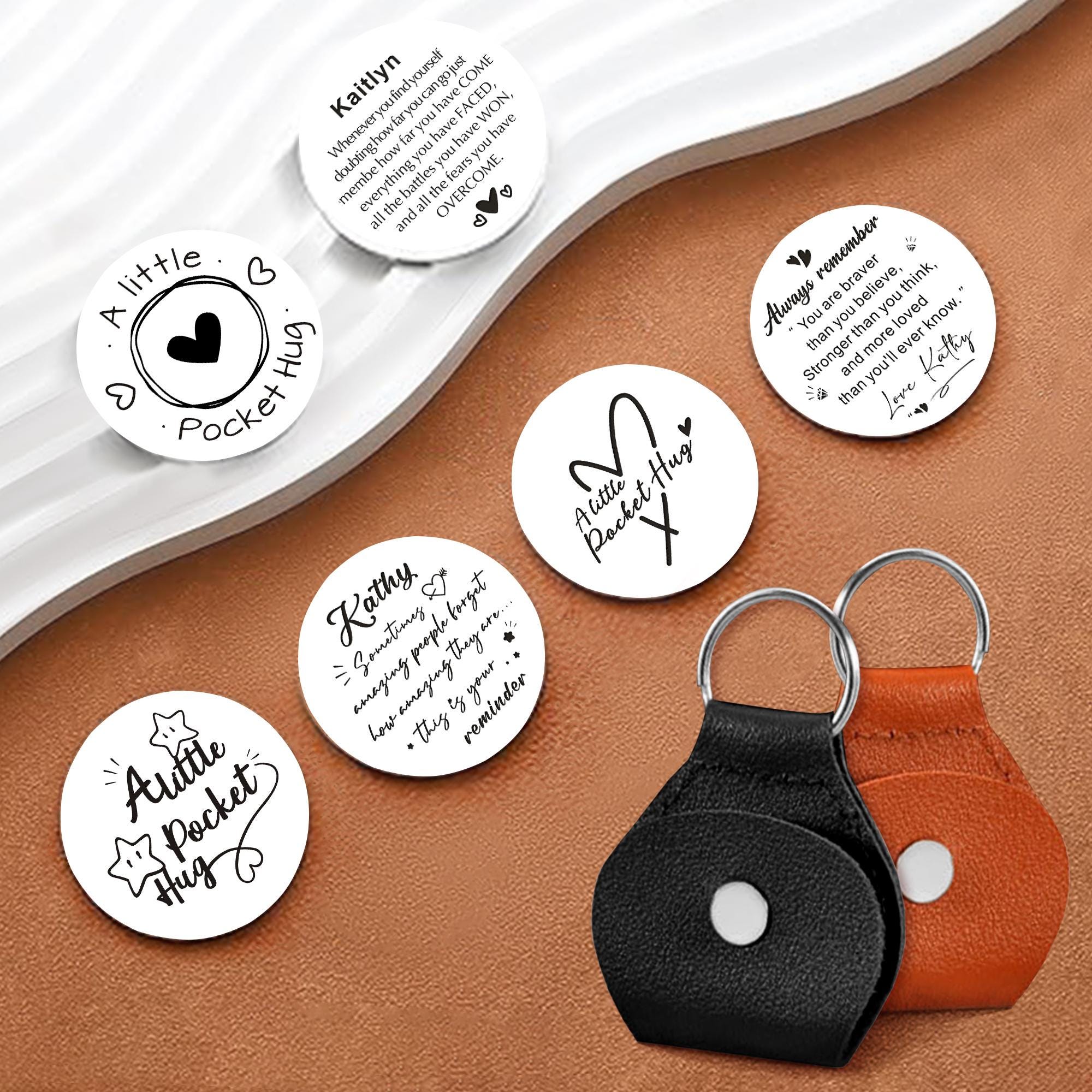 Personalized Pocket Hug Token: Engraved Stainless Steel With Leather ...