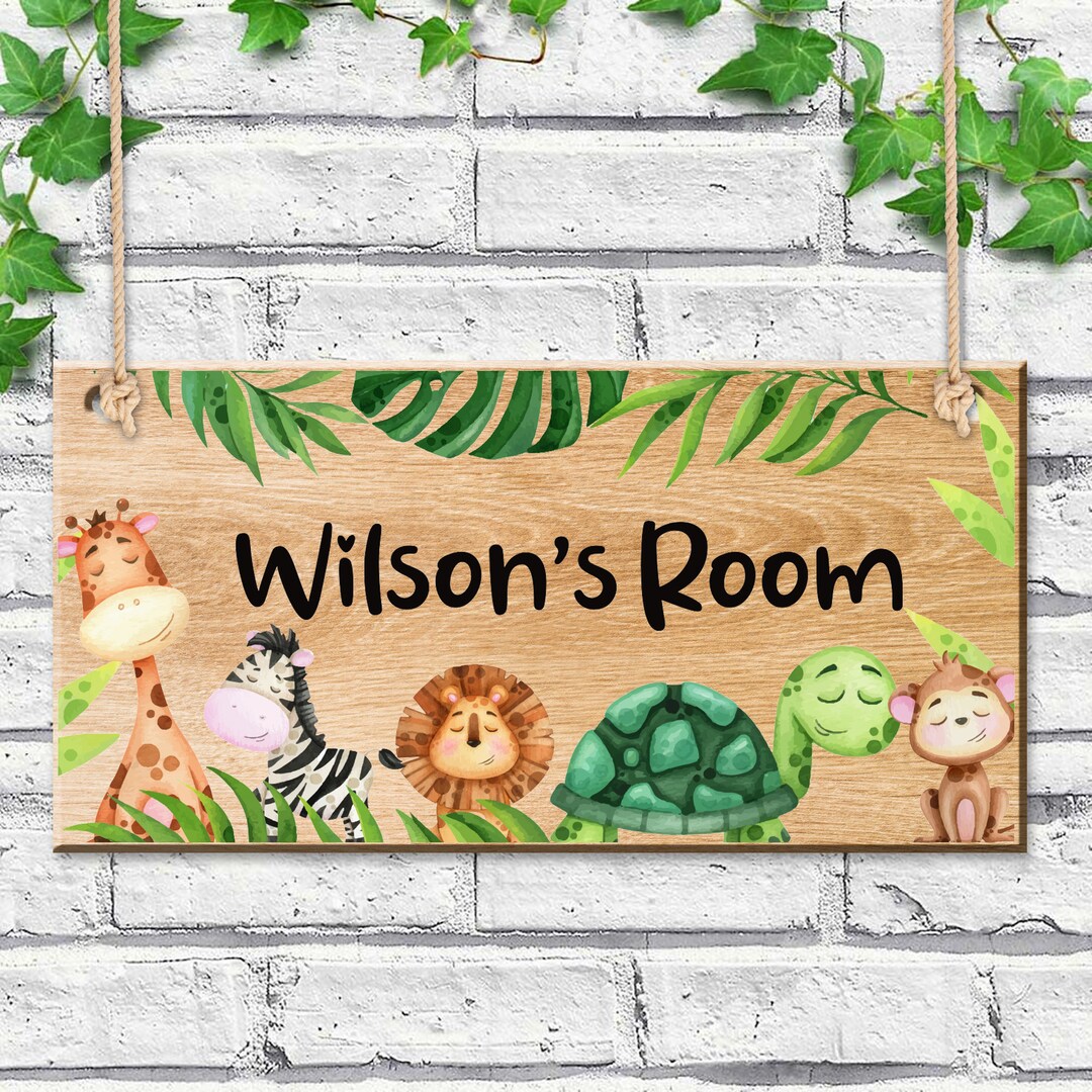 Personalized Kids Room Sign: Jungle Animals Wooden Decor - Etsy