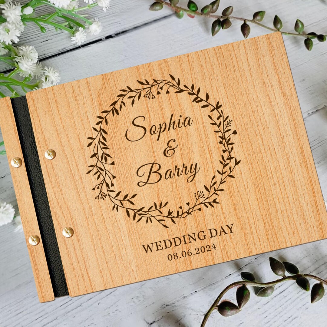 Personalized Wooden Wedding Guest Book: Engraved Keepsake - Etsy