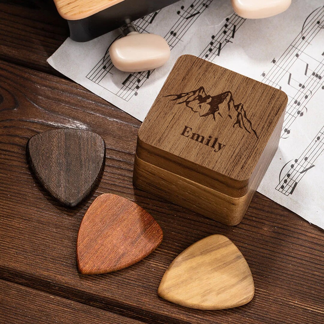 Personalized Wooden Guitar Pick Box: Engraved Plectrum Case, Music Gift ...