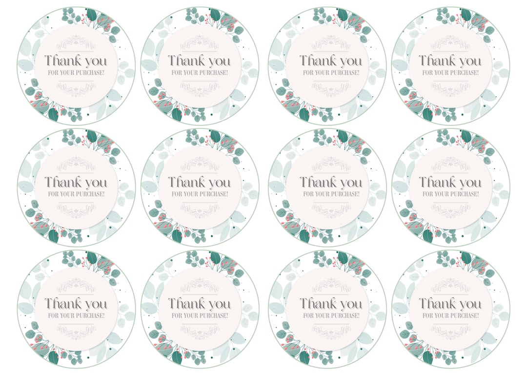 Printable Round Circle Labels,floral, Watercolor, Mint, Instant ...