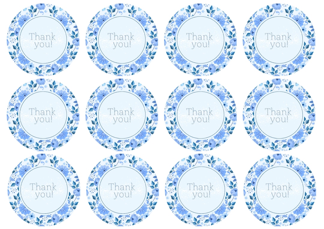 Printable Round Circle Labels, Floral, Blue, Instant, Download - Etsy