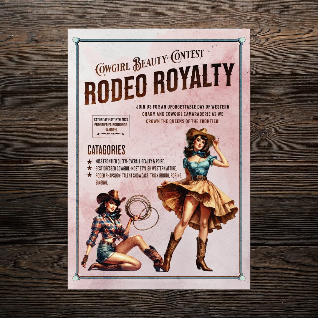 Vintage Style Rolled Poster: Cowgirl Beauty Contest, Rodeo Royalty ...