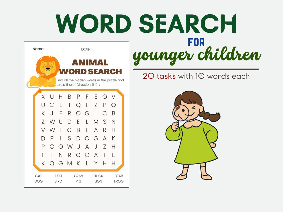Word Search Puzzles, Kids Brain Games, Preschool Activity, Teaching ...
