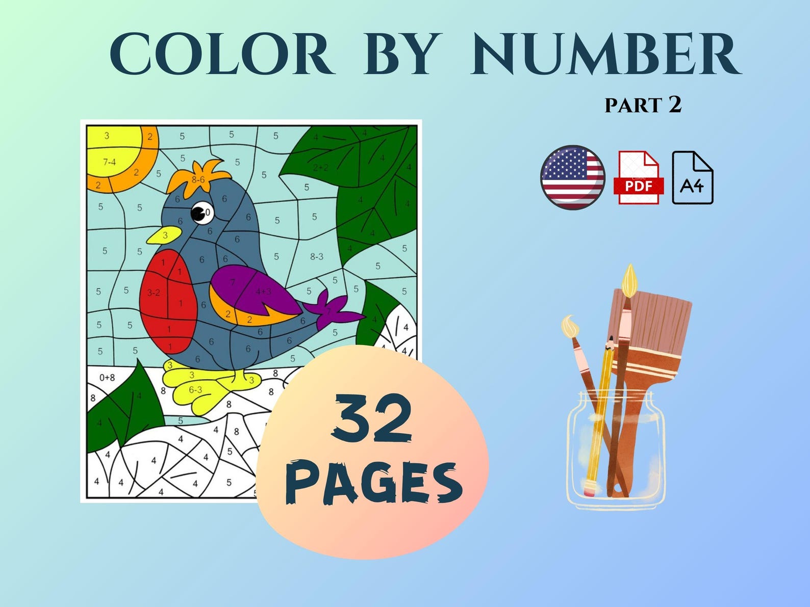 Children's Worksheets Coloring Page Digital Coloring by Numbers Perfect ...